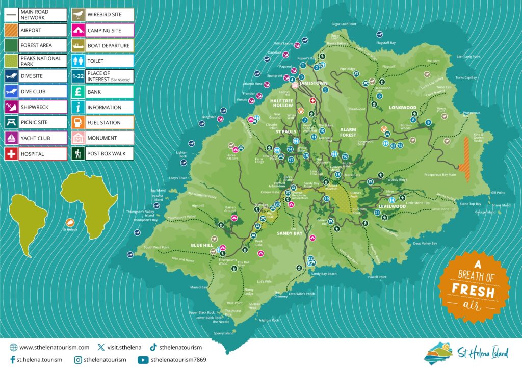 St Helena Tourist Map including Jamestown and walks information